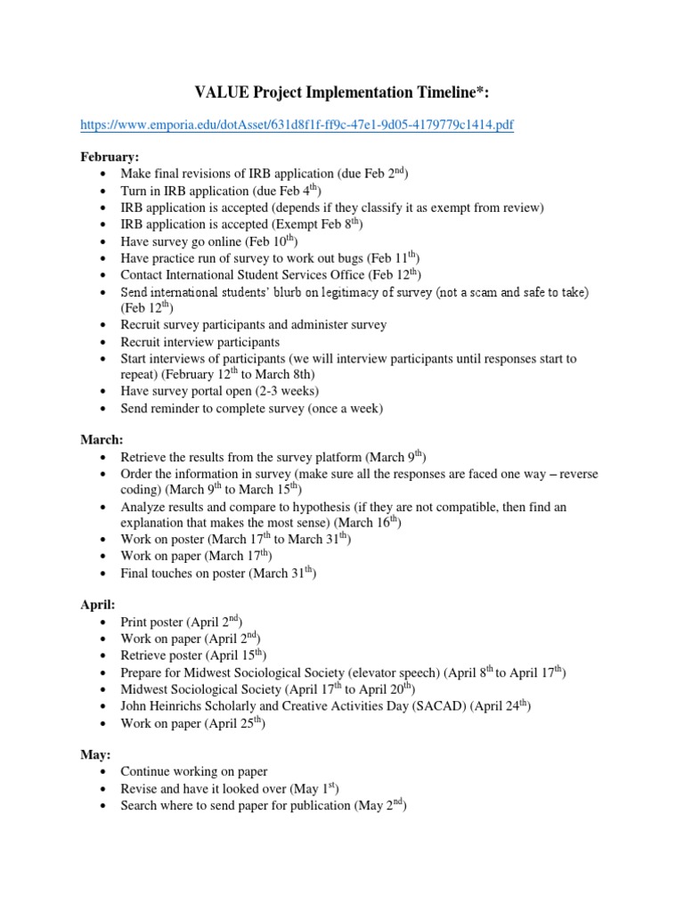 VALUE Project Timeline Overview | PDF | Cognition