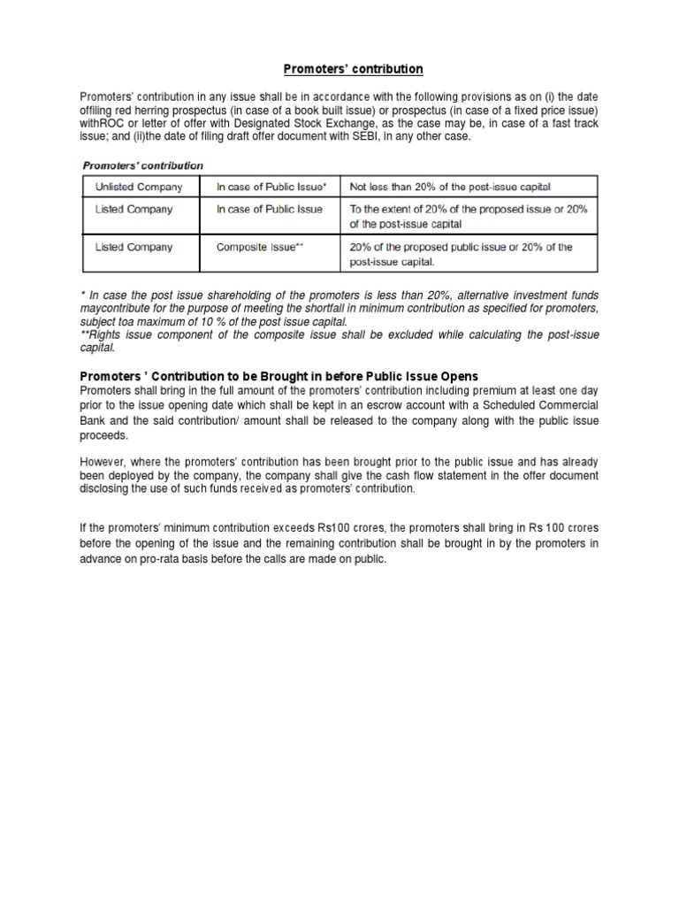 Promoters' Contribution-1 | PDF | Underwriting | Securities (Finance)