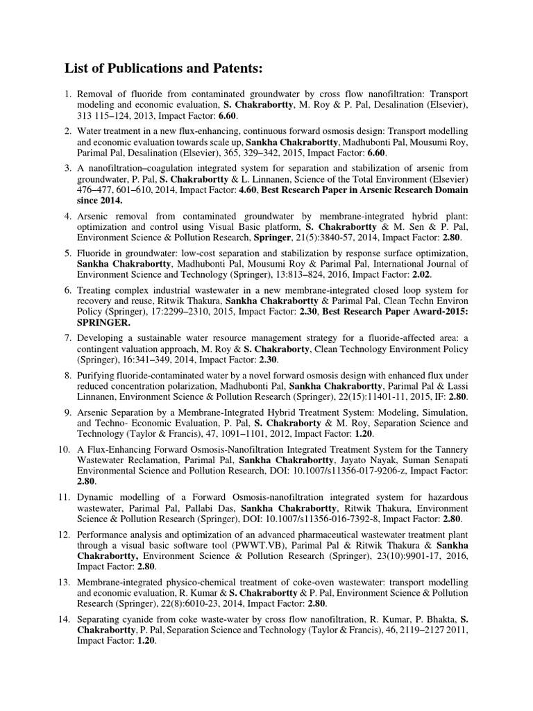 List of Publications and Patents | PDF | Environmental Science ...