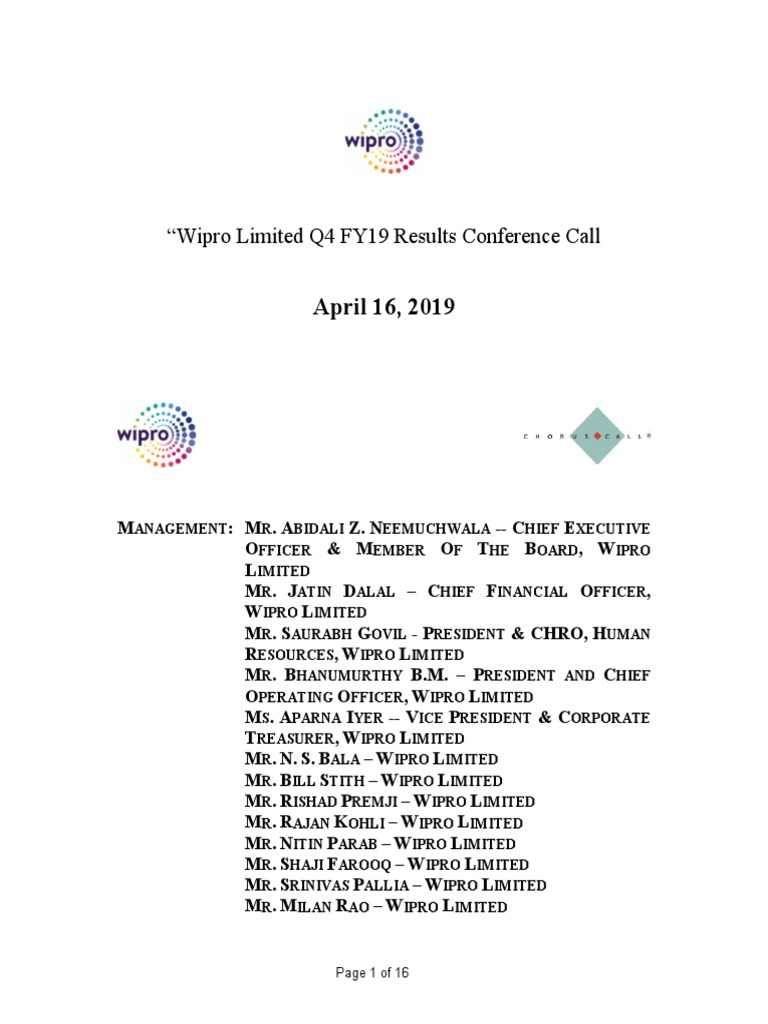 Transcripts Conference Call q4 Fy19 | PDF | Cloud Computing | Computer ...