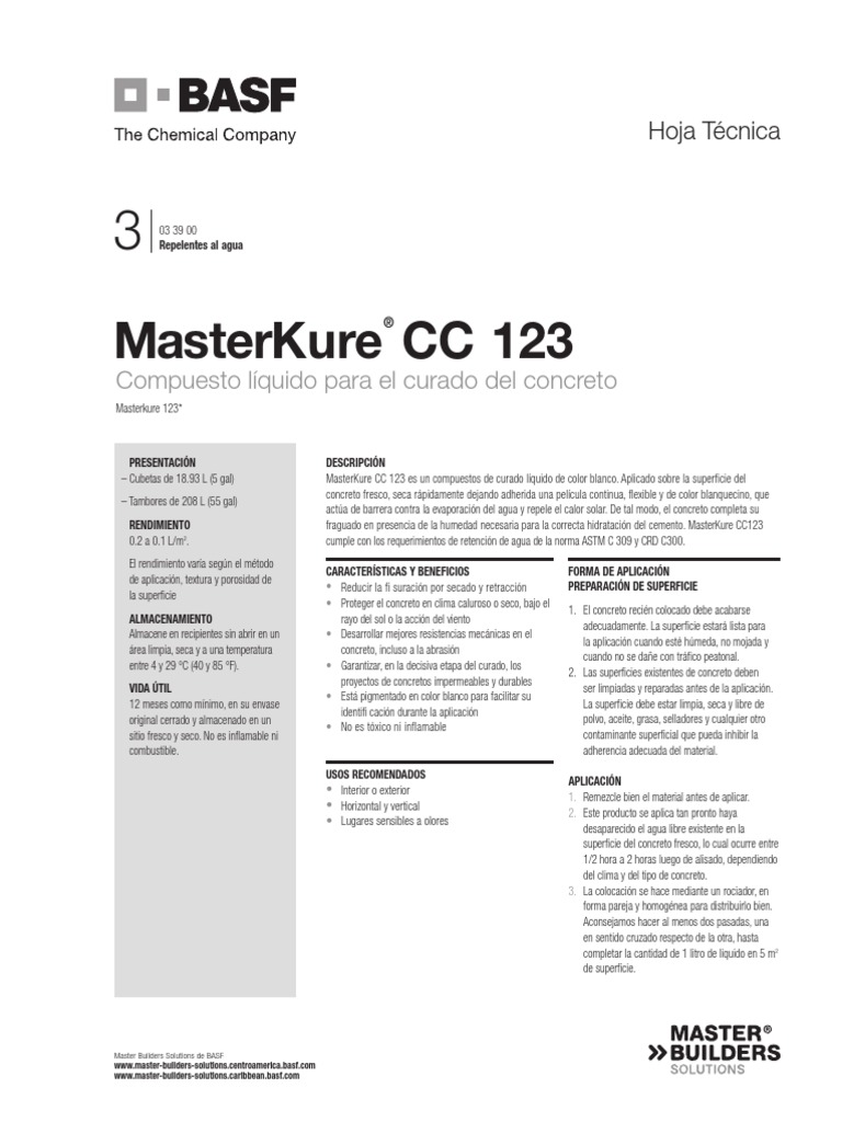 Masterkure CC 123 | PDF | Hormigón | Agua