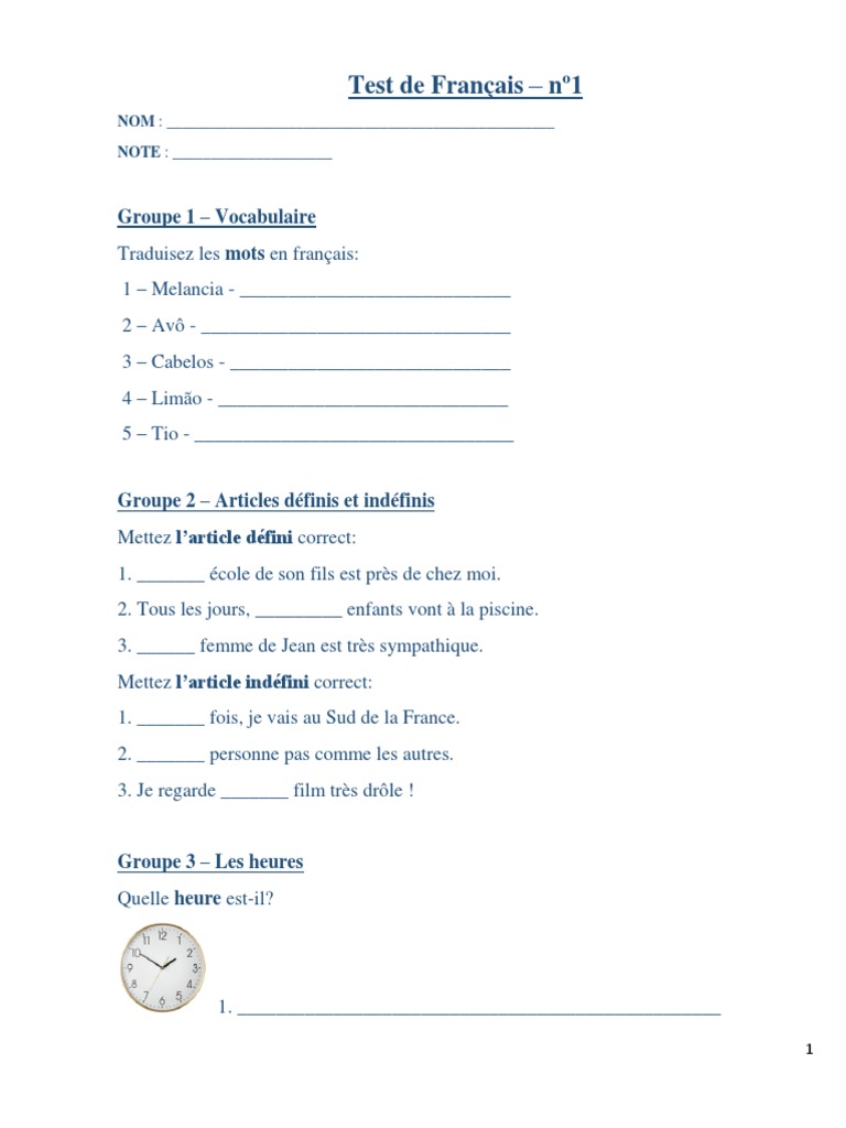 Test de niveau en français pour enfants | PDF | Syntaxe | Linguistique