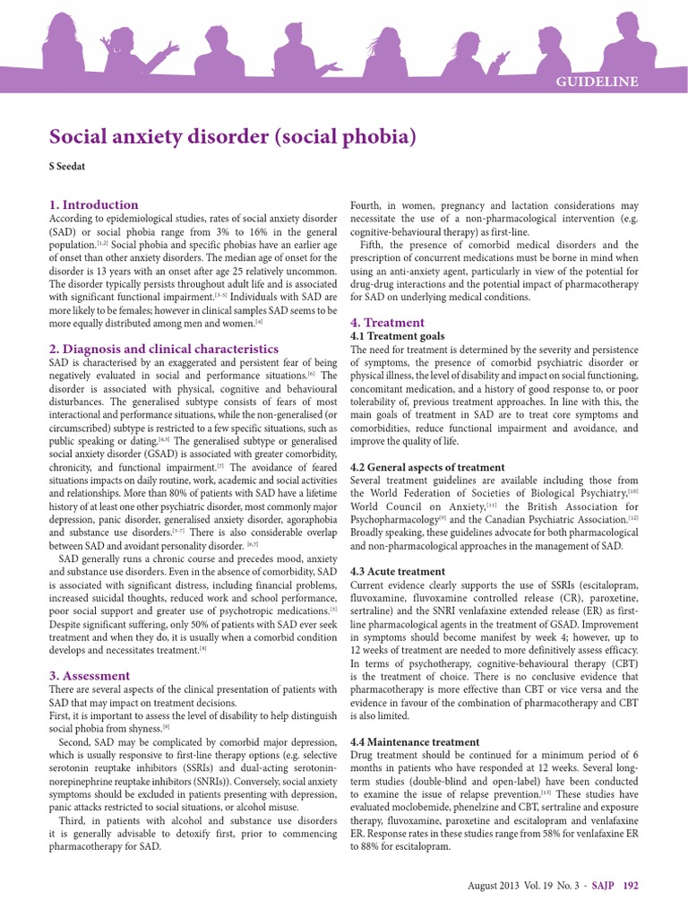 Social Anxiety Disorder (Social Phobia) : Guideline | Download Free PDF ...