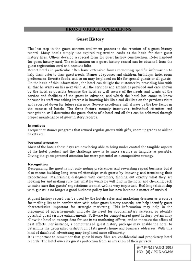 Guest History 1 | PDF | Hotel | Privacy