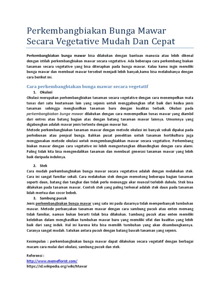 Perkembangbiakan Bunga Mawar Secara Vege PDF | PDF