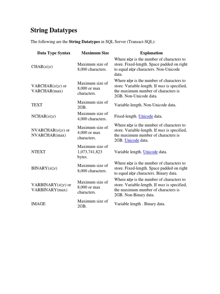 Typo de Datos SQL Server | PDF | Data Type | Integer (Computer Science)