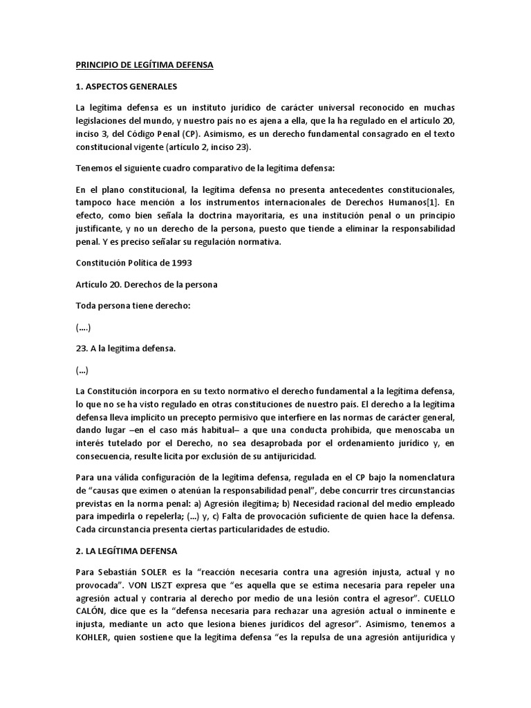 Principio de Legítima Defensa | PDF | Derecho penal | Esfera pública