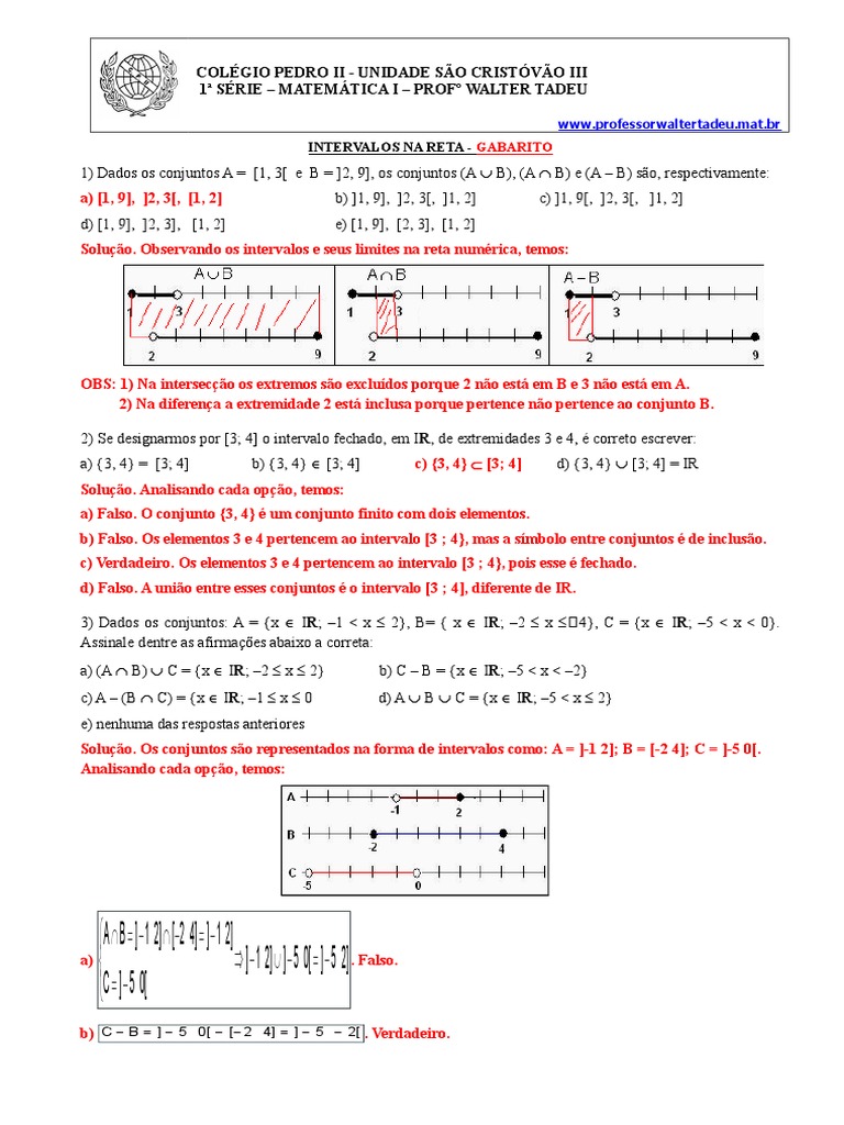 Lista Intervalos Numéricos | PDF | Conjunto (Matemática) | Número real