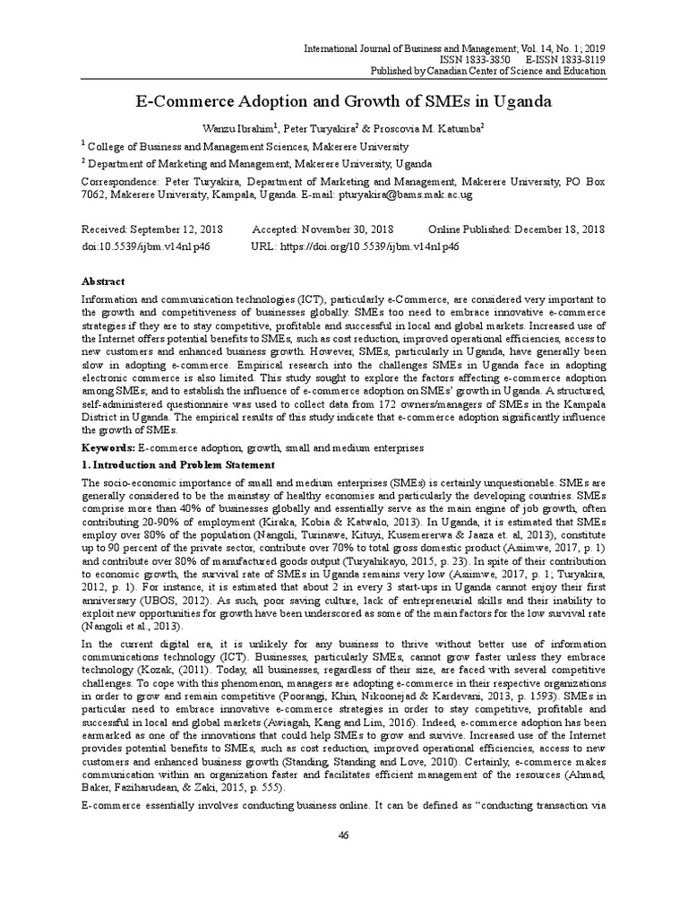 E-Commerce Adoption and Growth of SMEs in Uganda | PDF | Errors And ...
