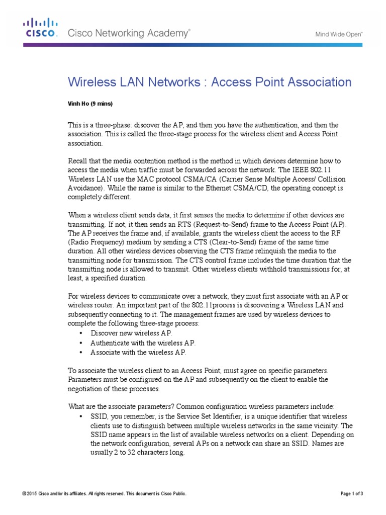 2.3.1.1 Transcript - AP Association | PDF | Wireless Lan | Wireless Access Point