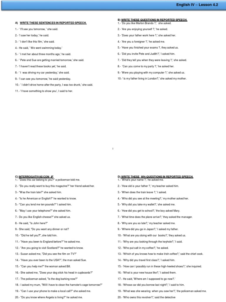 Reported Speech Exercises | PDF | Language Arts & Discipline