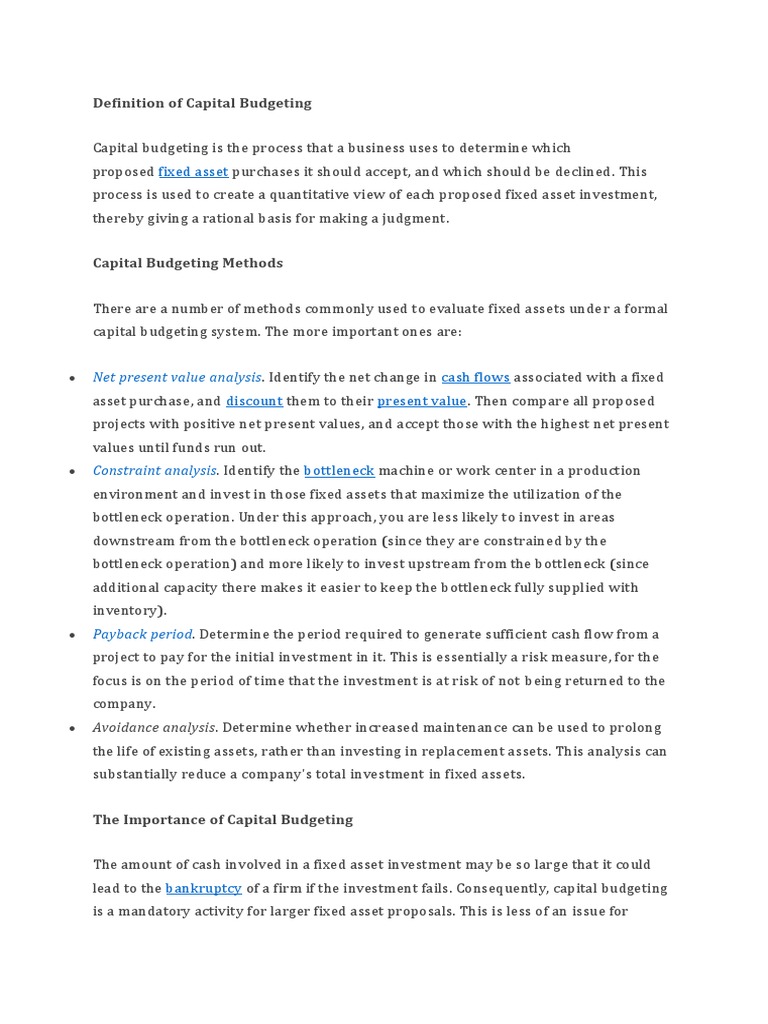 Definition of Capital Budgeting | Download Free PDF | Capital Budgeting ...