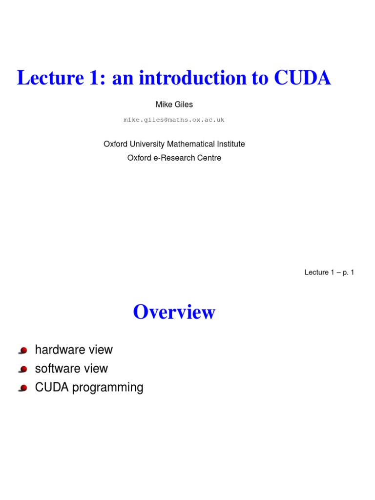 Lecture 1: An Introduction To CUDA: Mike Giles | PDF | Cpu Cache | Thread (Computing)