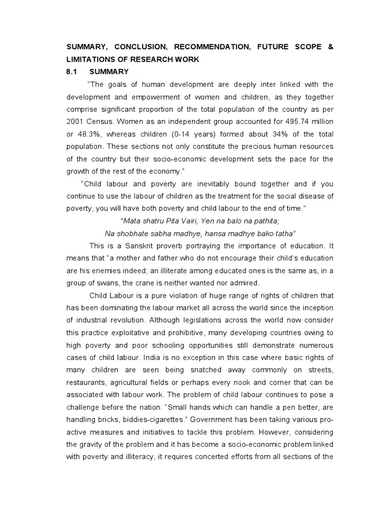 17-Chapter 8 - Summary, Conclusion | PDF | Child Labour | Employment