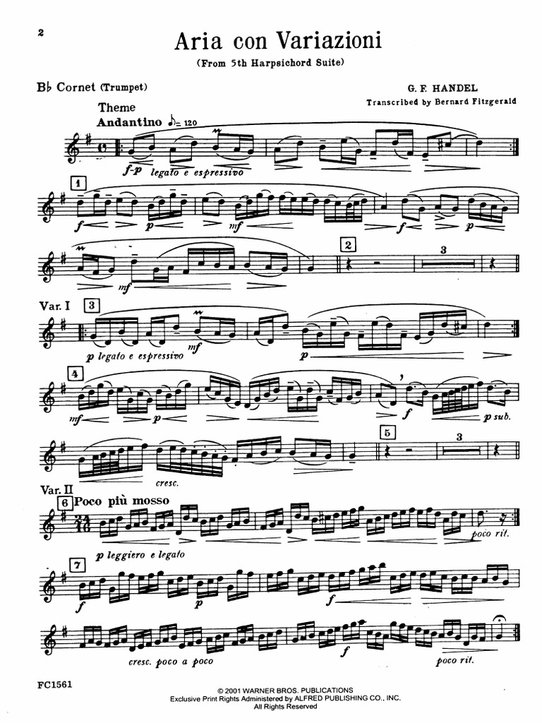 Aria Con Variazioni Handel PDF | PDF