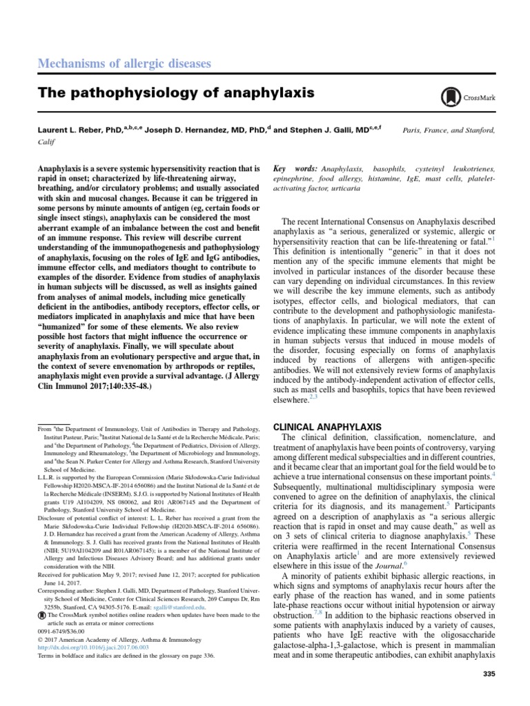The Pathophysiology of Anaphylaxis: Mechanisms of Allergic Diseases ...