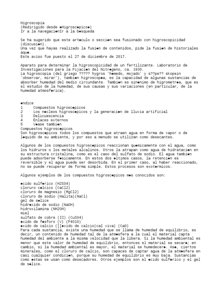 Propiedades y Usos de la Higroscopia | PDF | Átomos | Materiales