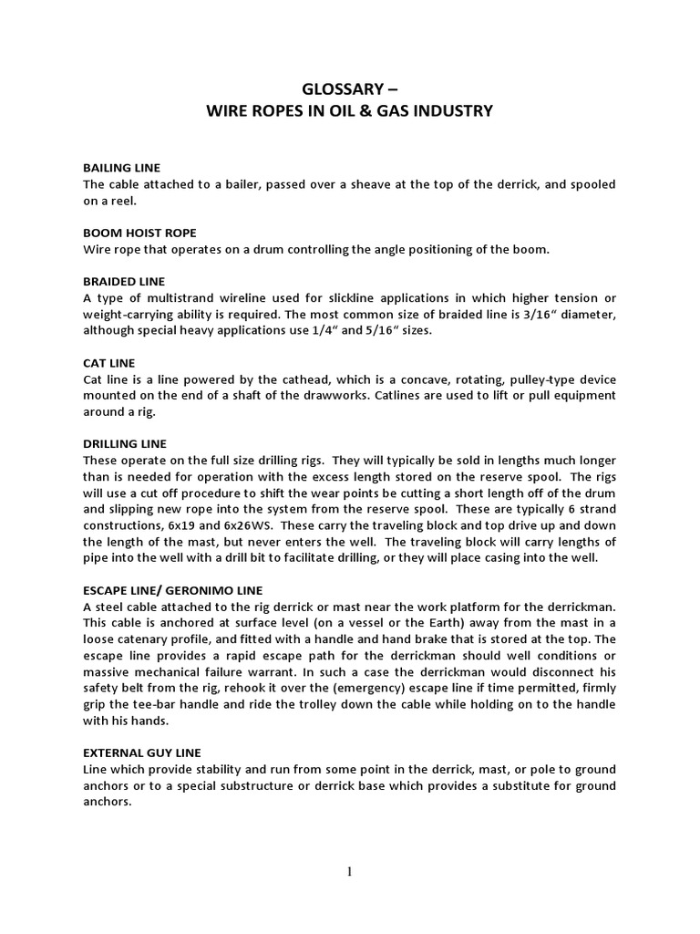 Glossary - Wire Ropes in Oil & Gas Industry: Bailing Line | PDF ...