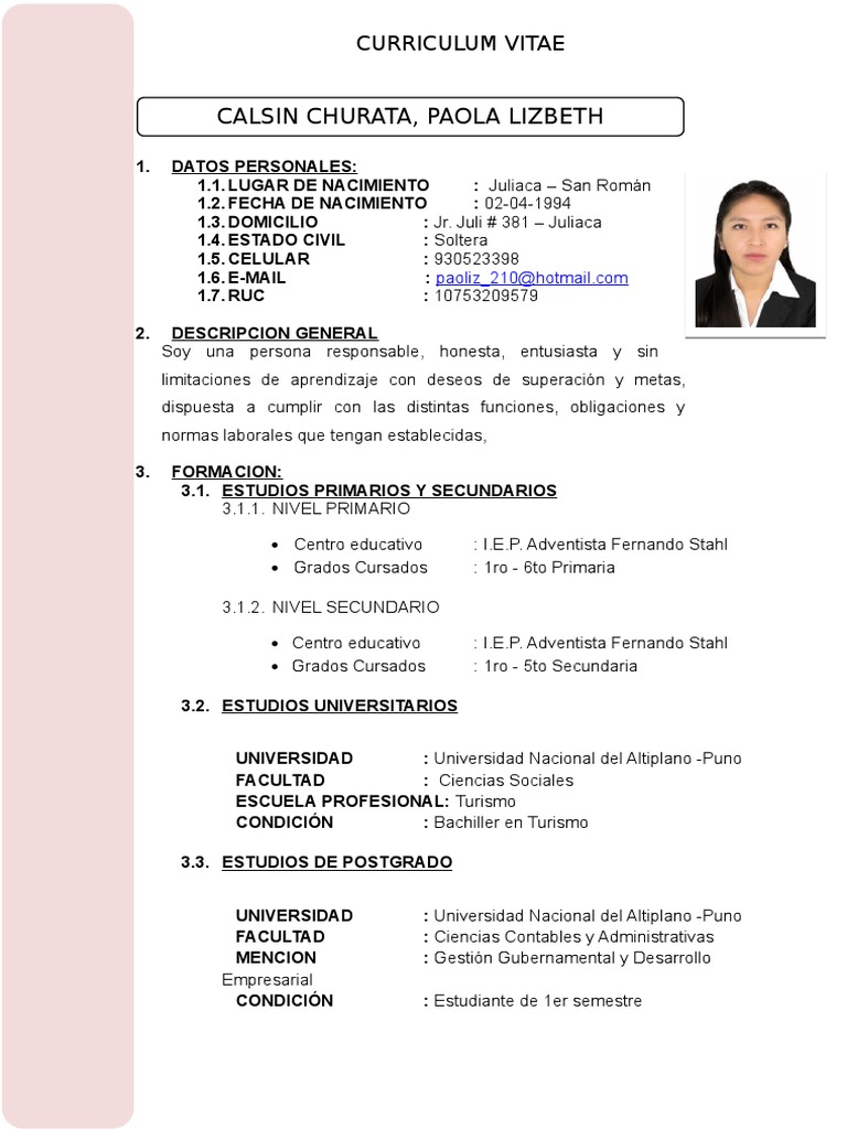 CURRICULUM PAOLA CON FOTOGRAFIA MPPuno | PDF | Microsoft | Business