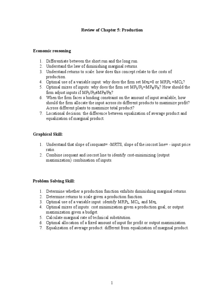 Review of Chapter 5: Production: L L L L L K K L L K K | PDF | Computers | Technology & Engineering