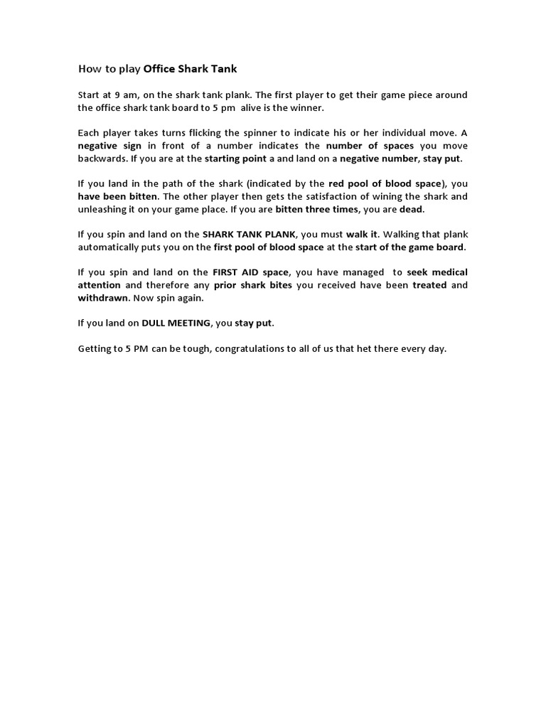 How To Play Office Shark Tank | PDF