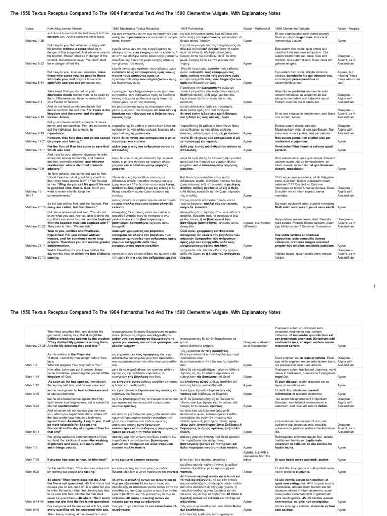 Textus Receptus vs. Vulgate Comparison | PDF | Jesus | Religious ...