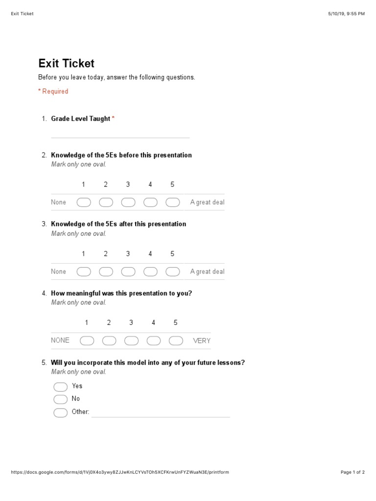 Exit Ticket Questions | PDF