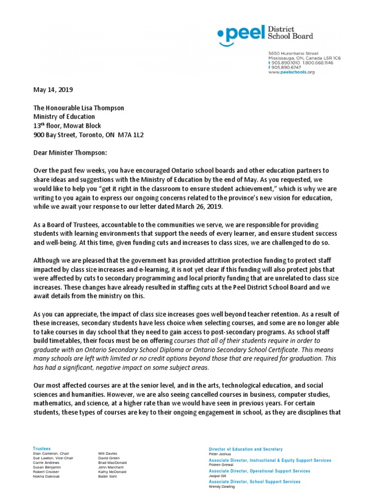 FINAL Follow-Up Letter To Minister of Education Re Changes To Education ...