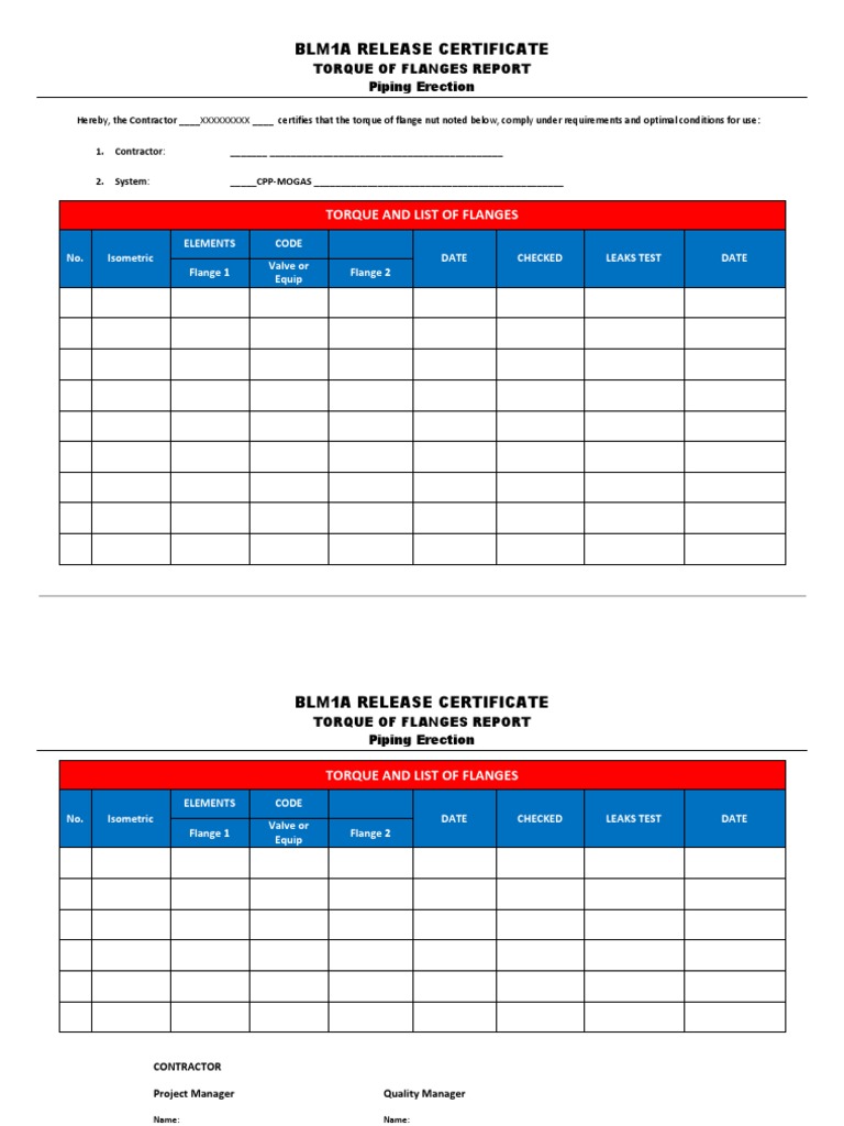 Flanges Torque Report | PDF