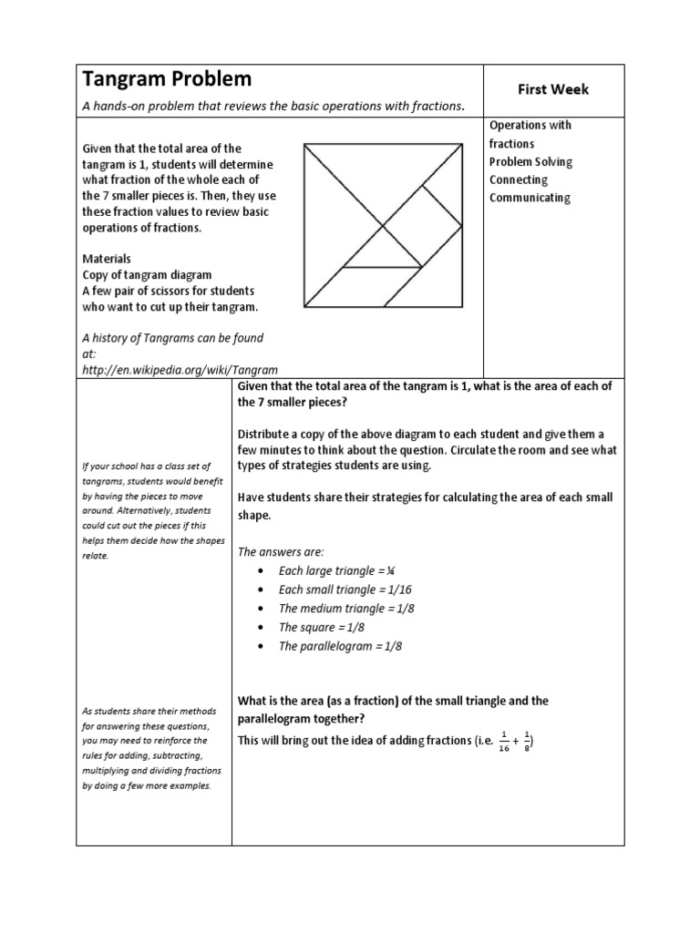 Tangram Problem | PDF | Fraction (Mathematics) | Area