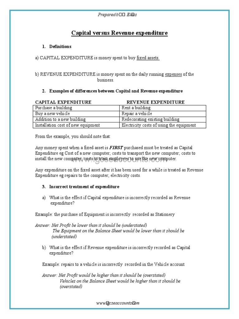 Capital Versus Revenue Expenditure PDF | PDF | Business | Finance ...