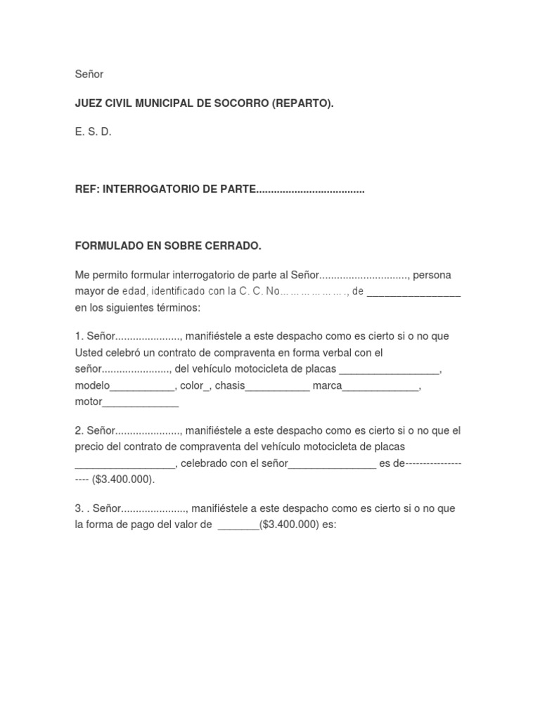 Interrogatorio de Parte | PDF | Instituciones sociales | Ciencias sociales