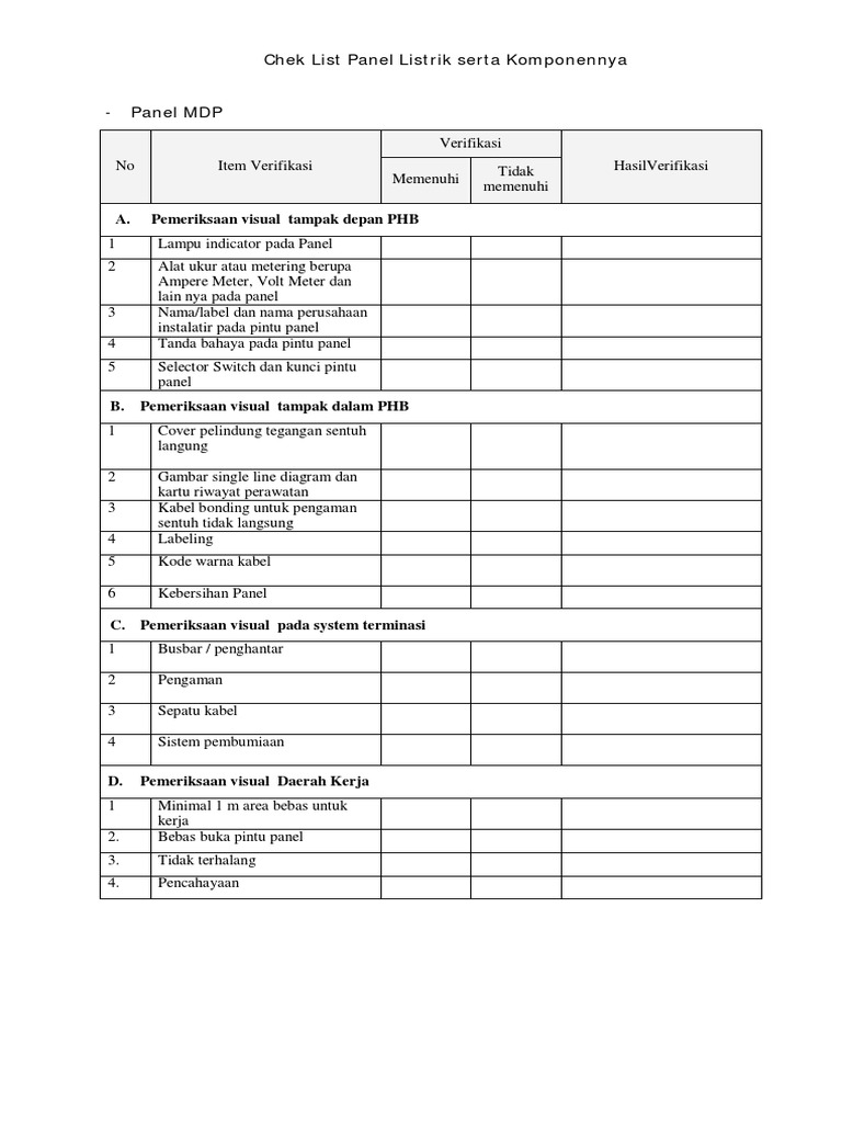 Checklist Panel Listrik