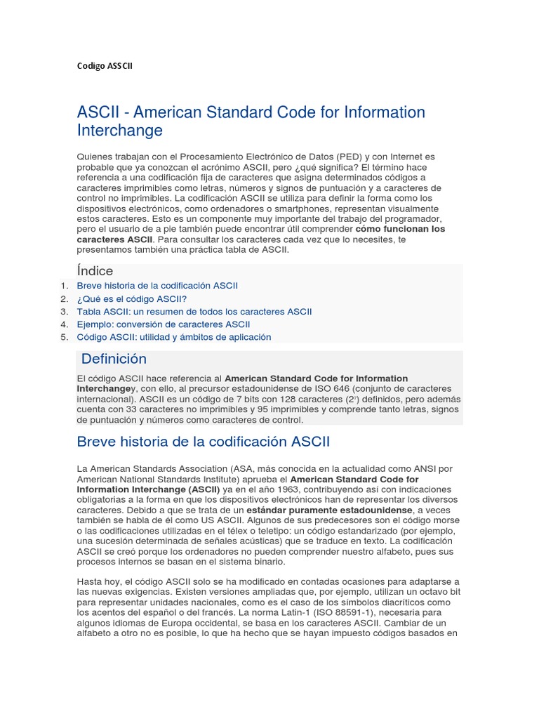 Codigo ASSCII | PDF | Ascii | Codificación de caracteres