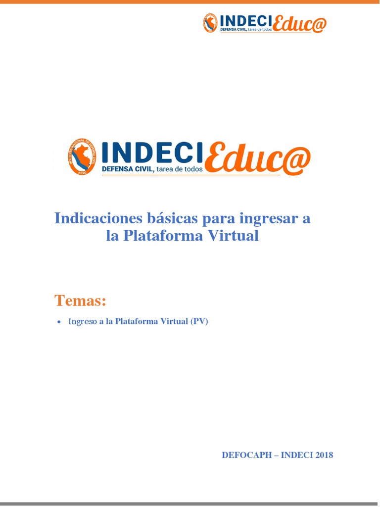 Guia Basica Acceso A La Nueva Plataforma INDECI Educ | PDF