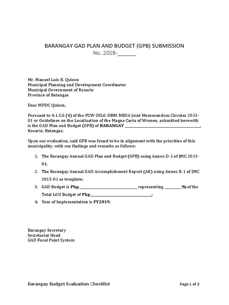 Barangay Budget Evaluation Checklist 2018 | PDF | Public Sphere ...