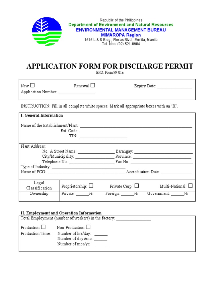 Water Discharge Form | PDF | Sewage Treatment | Environmental Engineering