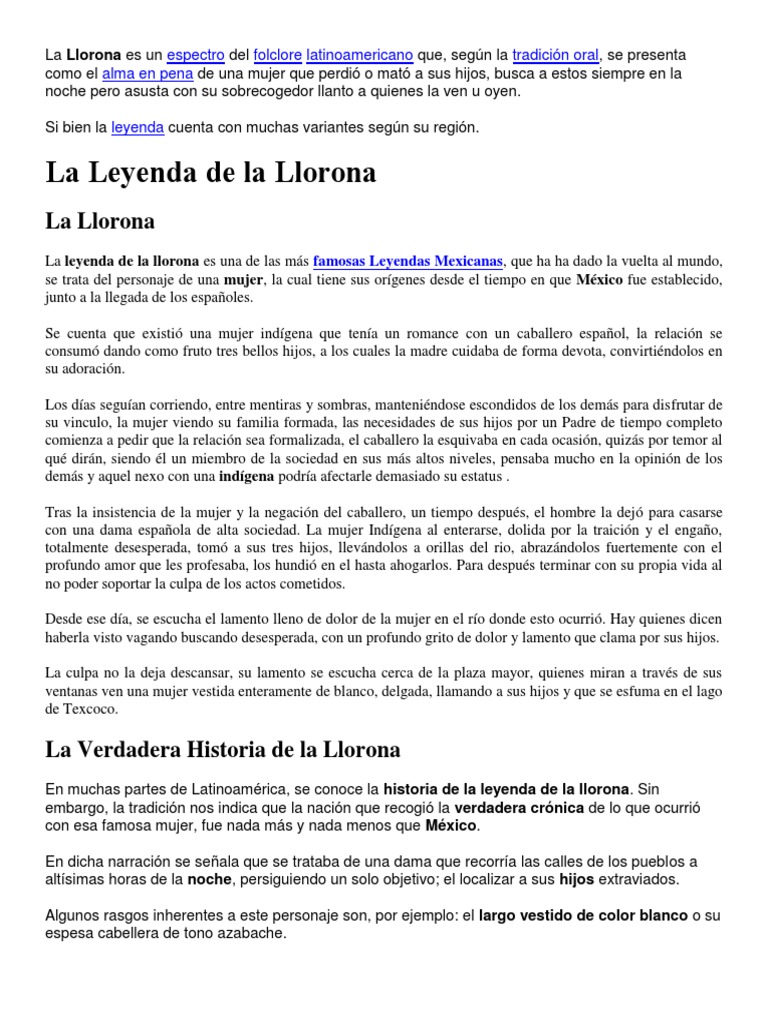 La Llorona Es Un Espectro Del Folclore Latinoamericano Que | PDF