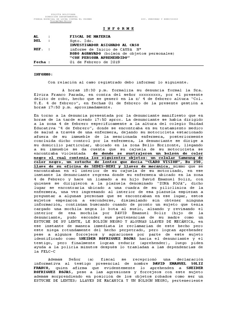 Informe Policial Inicio de Inv | PDF | Crimen y violencia | Thriller y ...