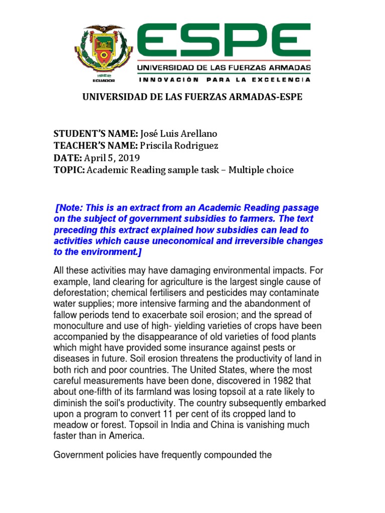 Universidad de Las Fuerzas Armadas-Espe: Academic Reading Sample Task ... Universidad de Las Fuerzas Armadas-Espe: Academic Reading Sample Task ...