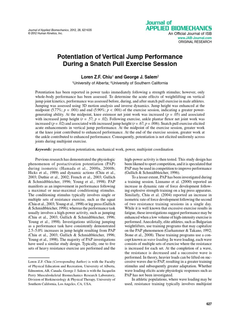 Potentiation of Vertical Jump Performance During A Snatch Pull Exercise Session. | PDF ...