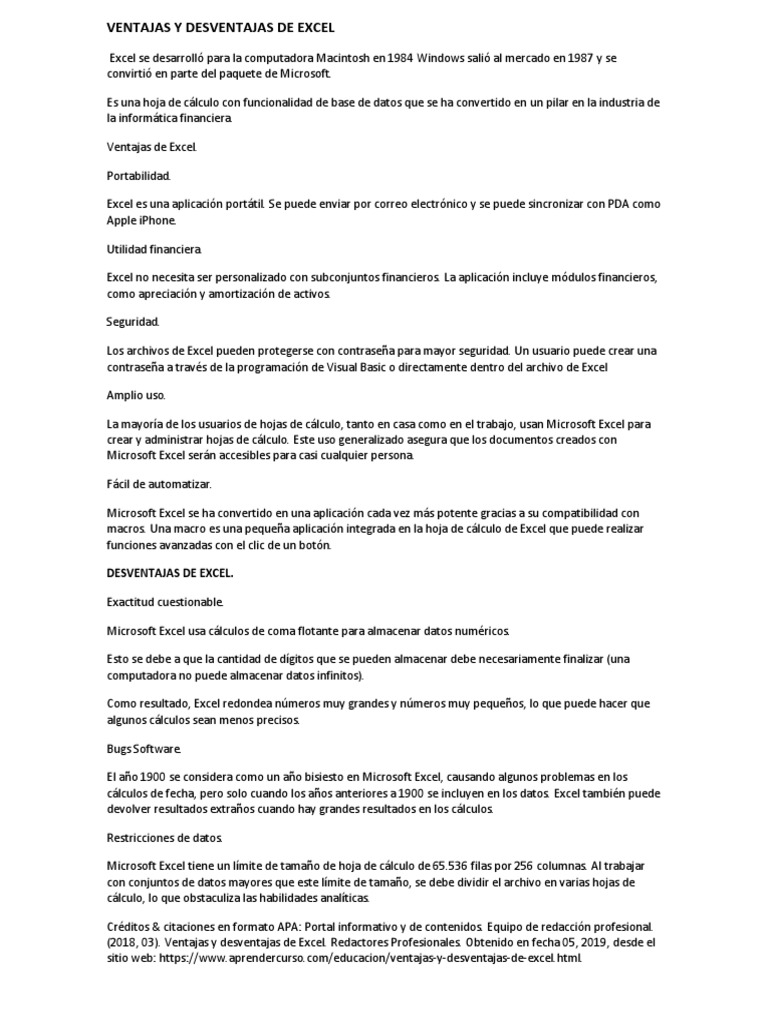 Ventajas y Desventajas de Excel | Descargar gratis PDF | Microsoft ...
