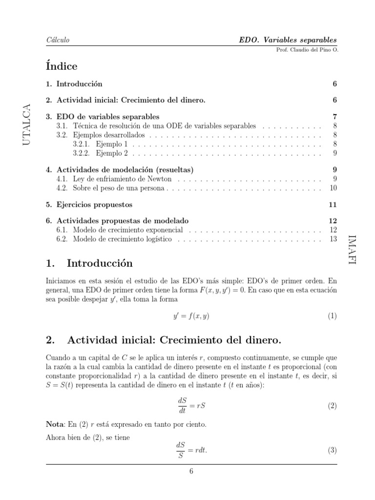 Edo Var Separables | PDF | Ecuaciones | Integral