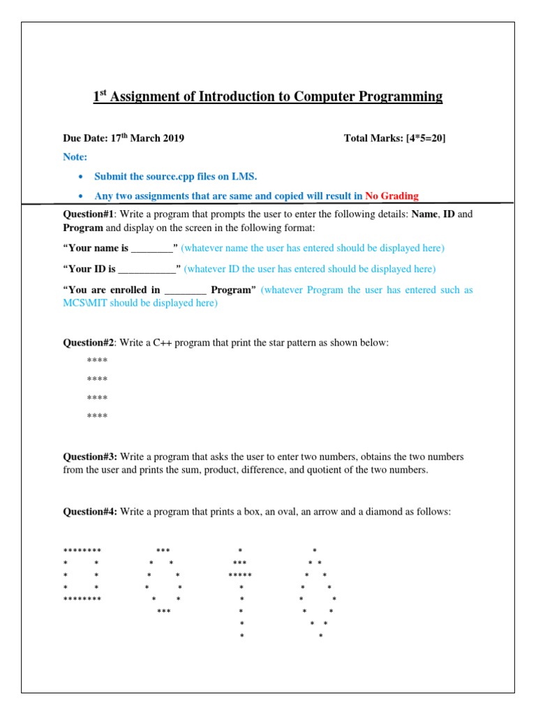 Intro to Computer Programming Assignment | PDF | Computers