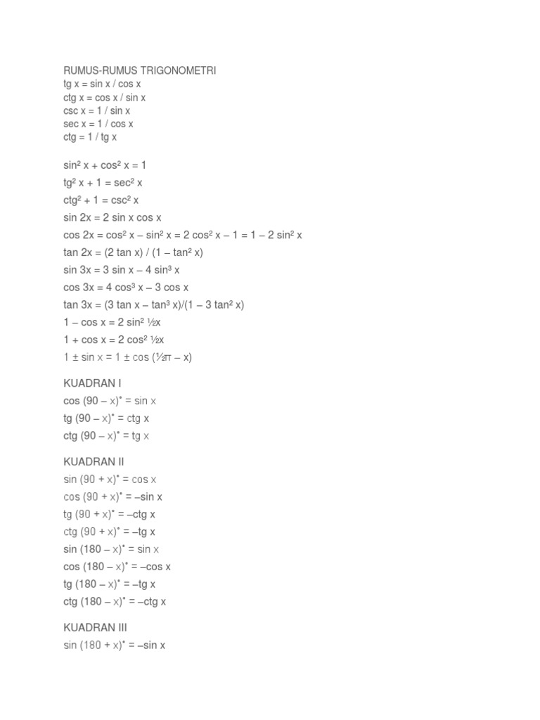 Rumus Trigonometri dan Kuadran | PDF