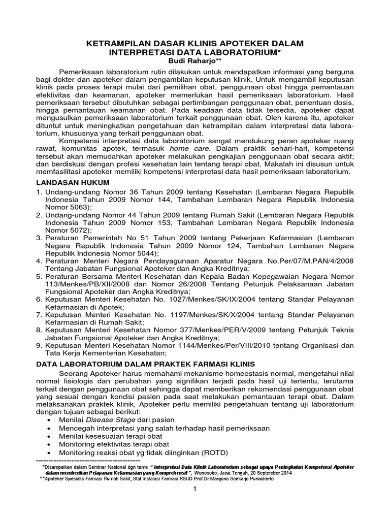 Interpretasi Data Laboratorium-Apoteker-Revisi 1 | PDF | Kesehatan Holistik