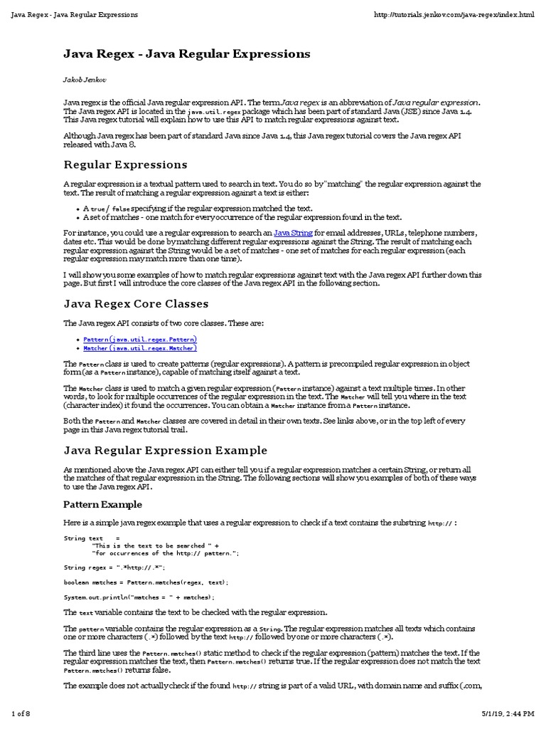 Java Regexjava Pdf Regular Expression Computer Programming 9806