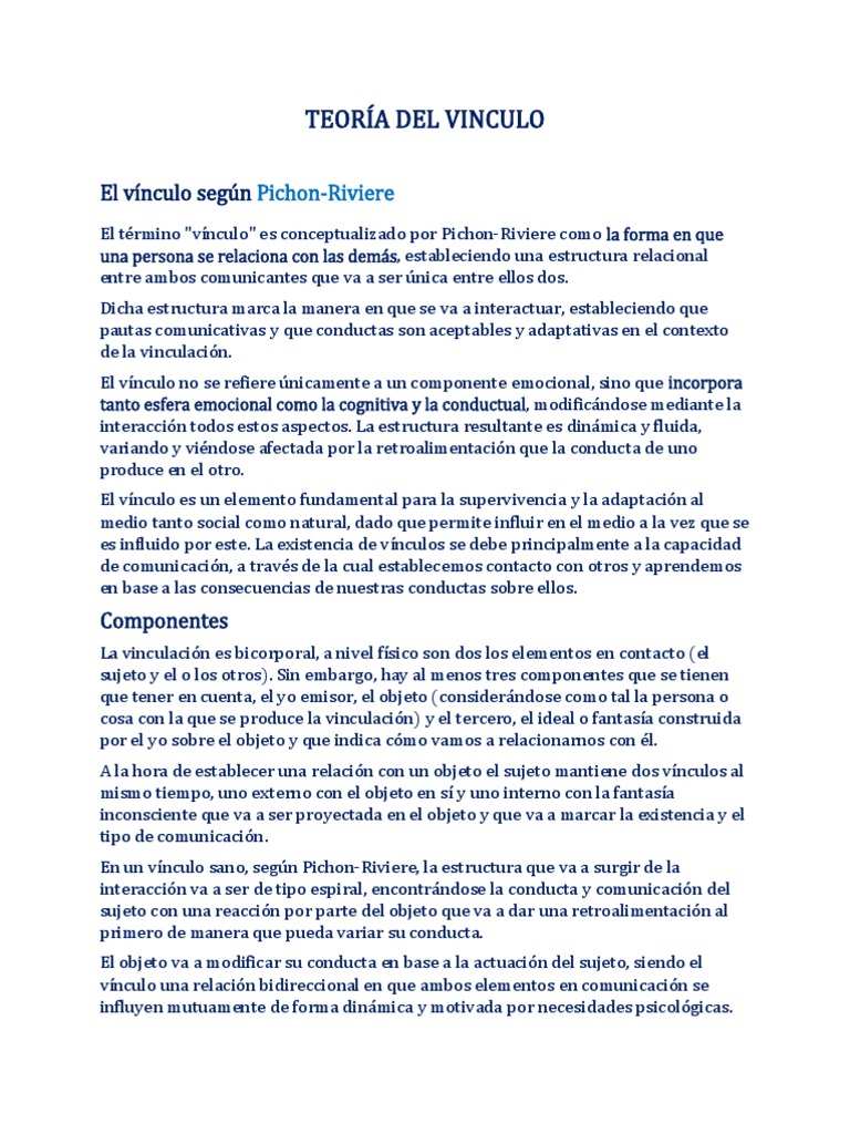 Teoría del vínculo según Pichon-Riviere y Bowlby: conceptos clave sobre la importancia de las ...