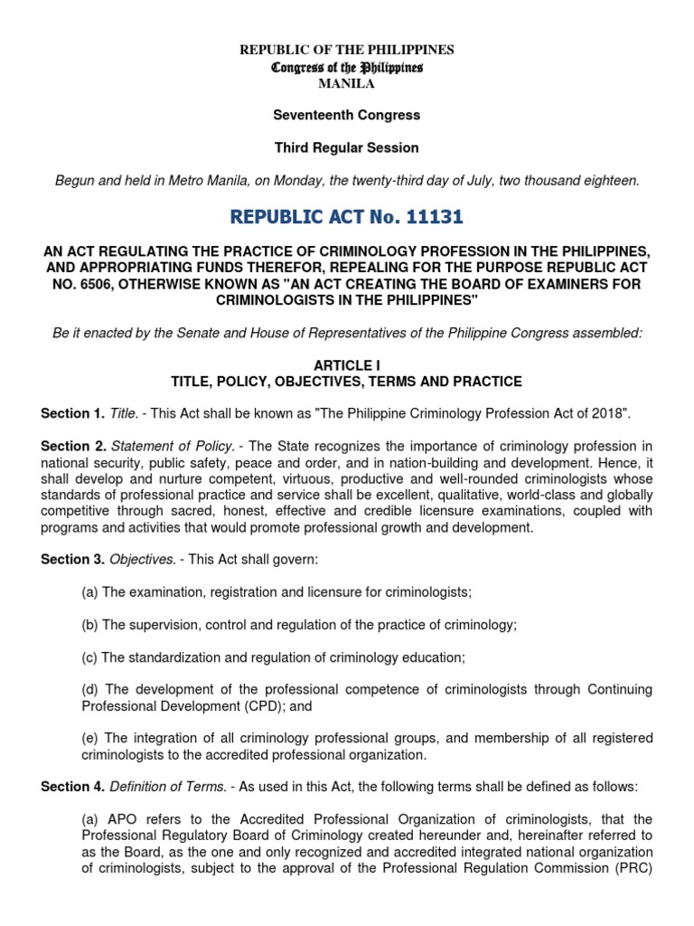 RA No. 11131 | PDF | Licensure | Police Officer
