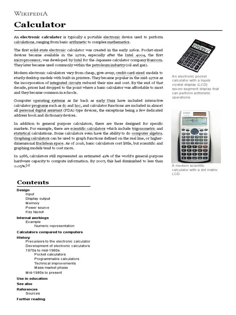 Calculator - Wikipedia | PDF | Calculator | Binary Coded Decimal
